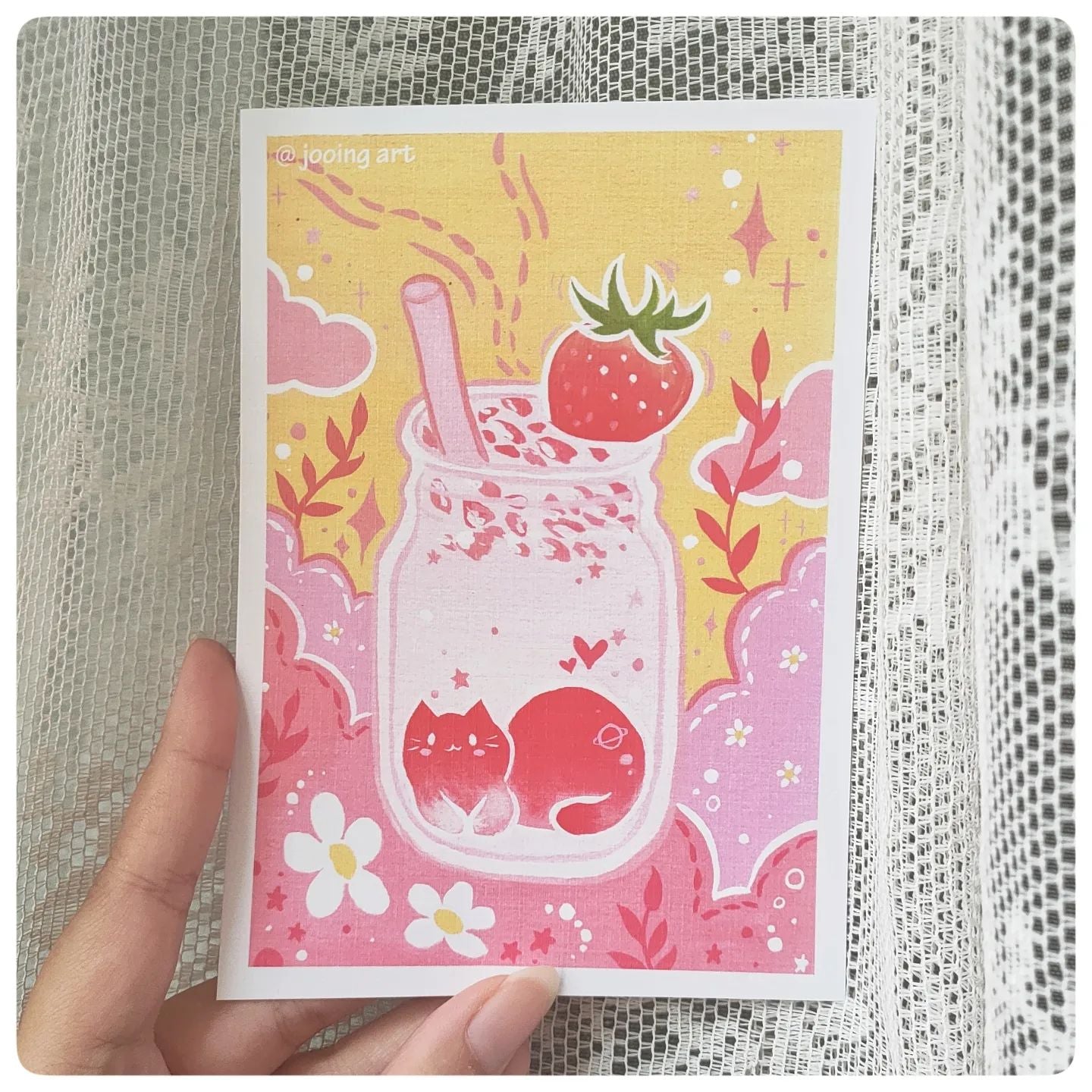 Art Print - Cat Fruit Drinks - Strawberry Cat – chub.my