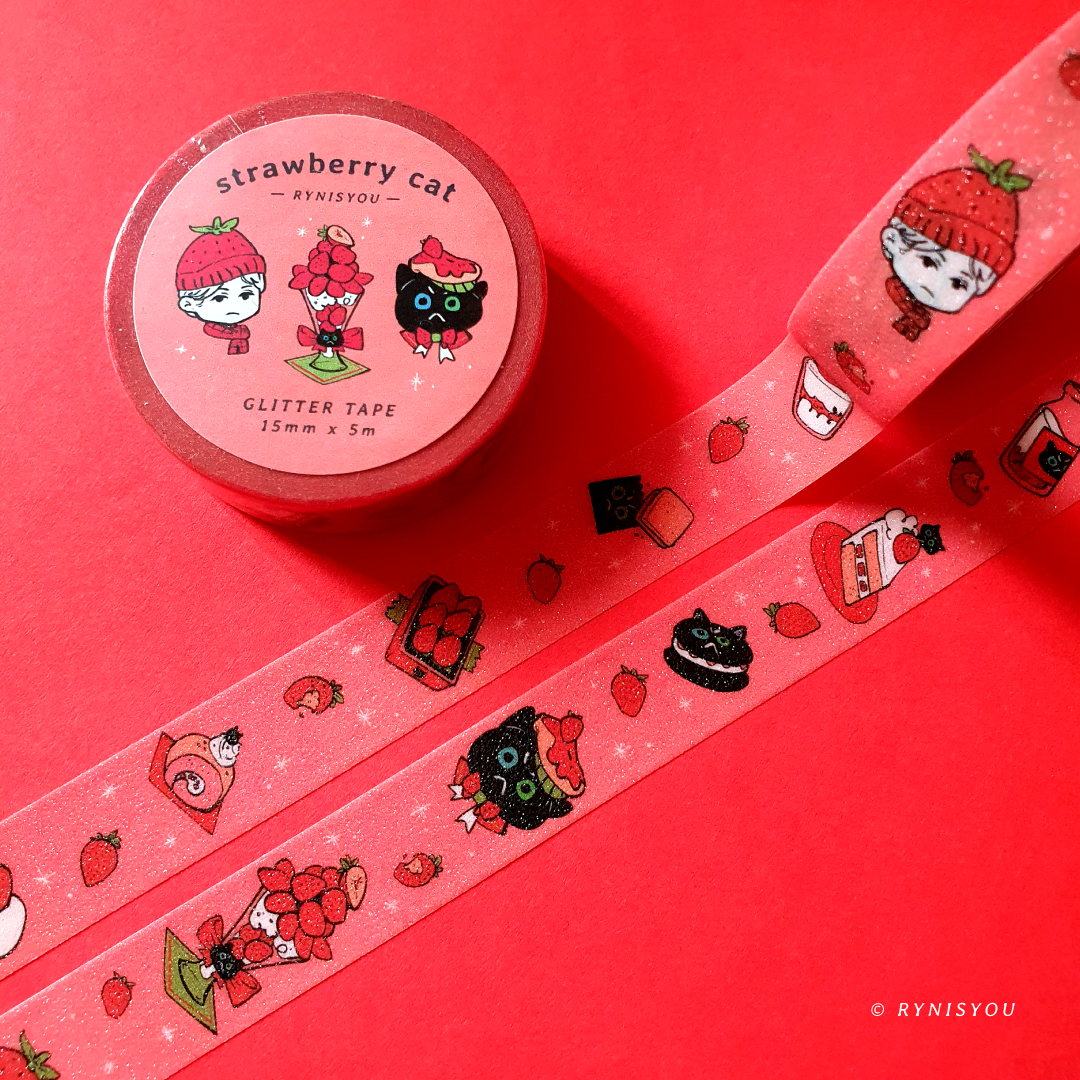 Strawberry Cat Glitter Tape – chub.my