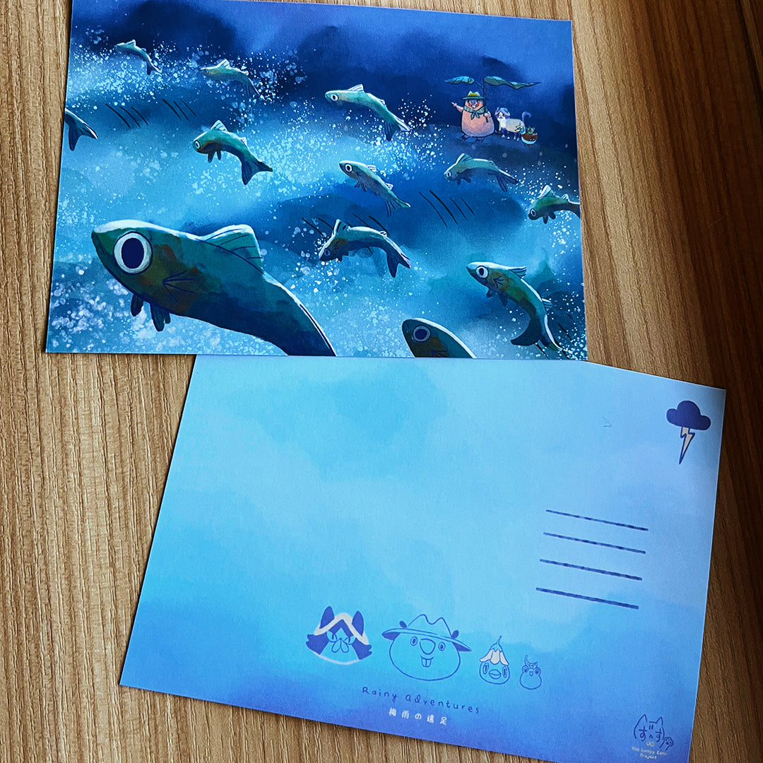 Rainy Adventures Postcard | Salmon – chub.my