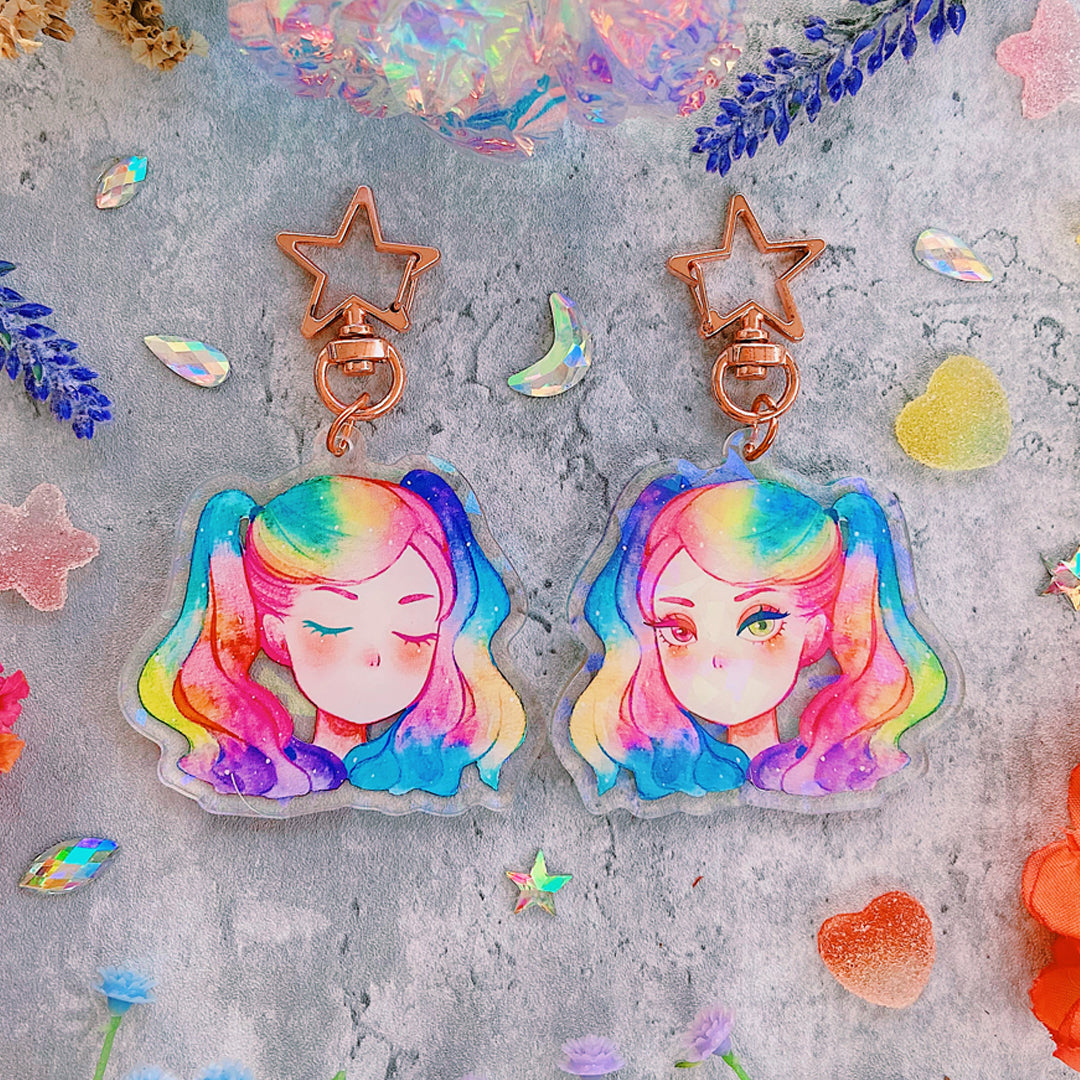 Rainbow Glitter Watercolor Double-sided Keychain – chub.my