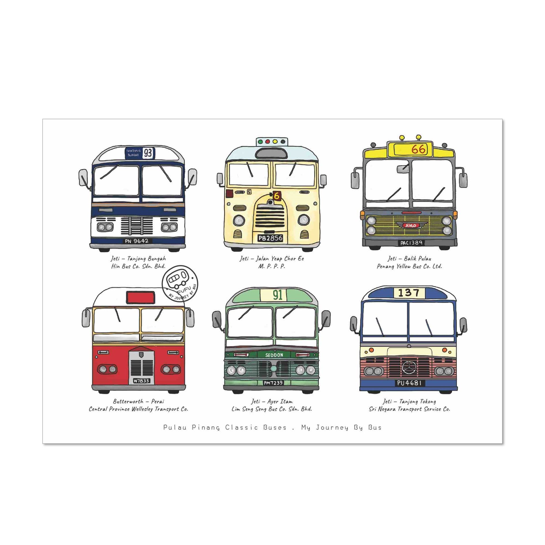My Journey By Bus | Postcard - Penang Classic Buses - Front View – chub.my