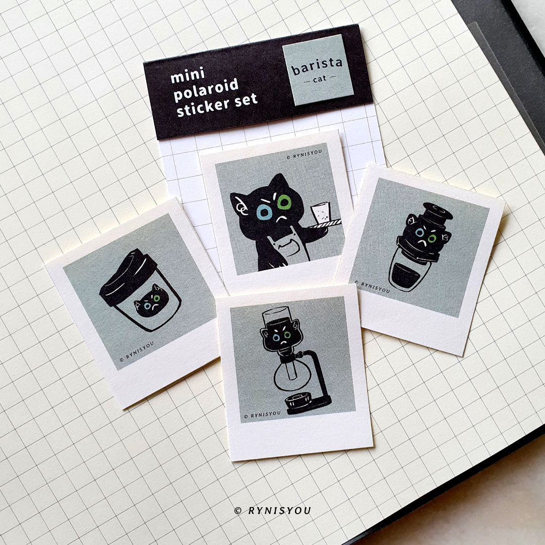 Barista Cat ② mini Polaroid Sticker Set – chub.my