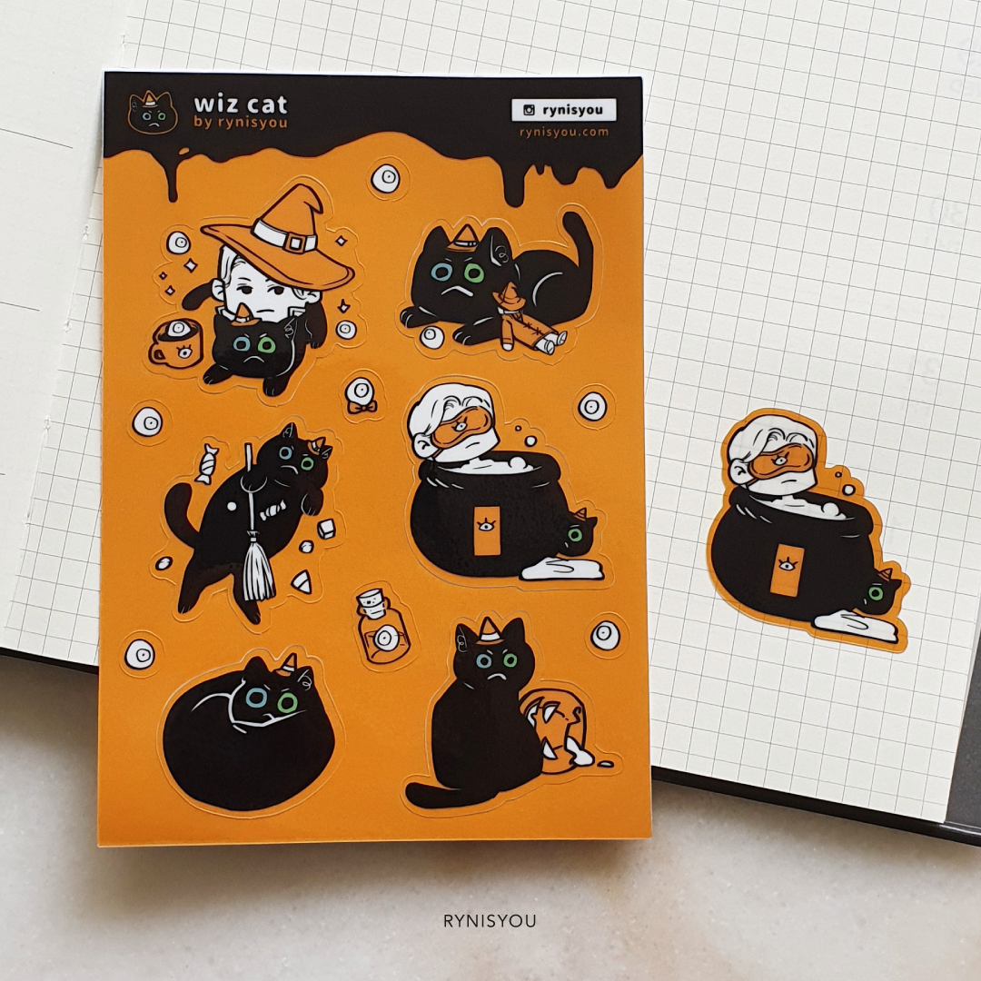 Wiz Cat Waterproof Transparent Sticker Sheet – chub.my