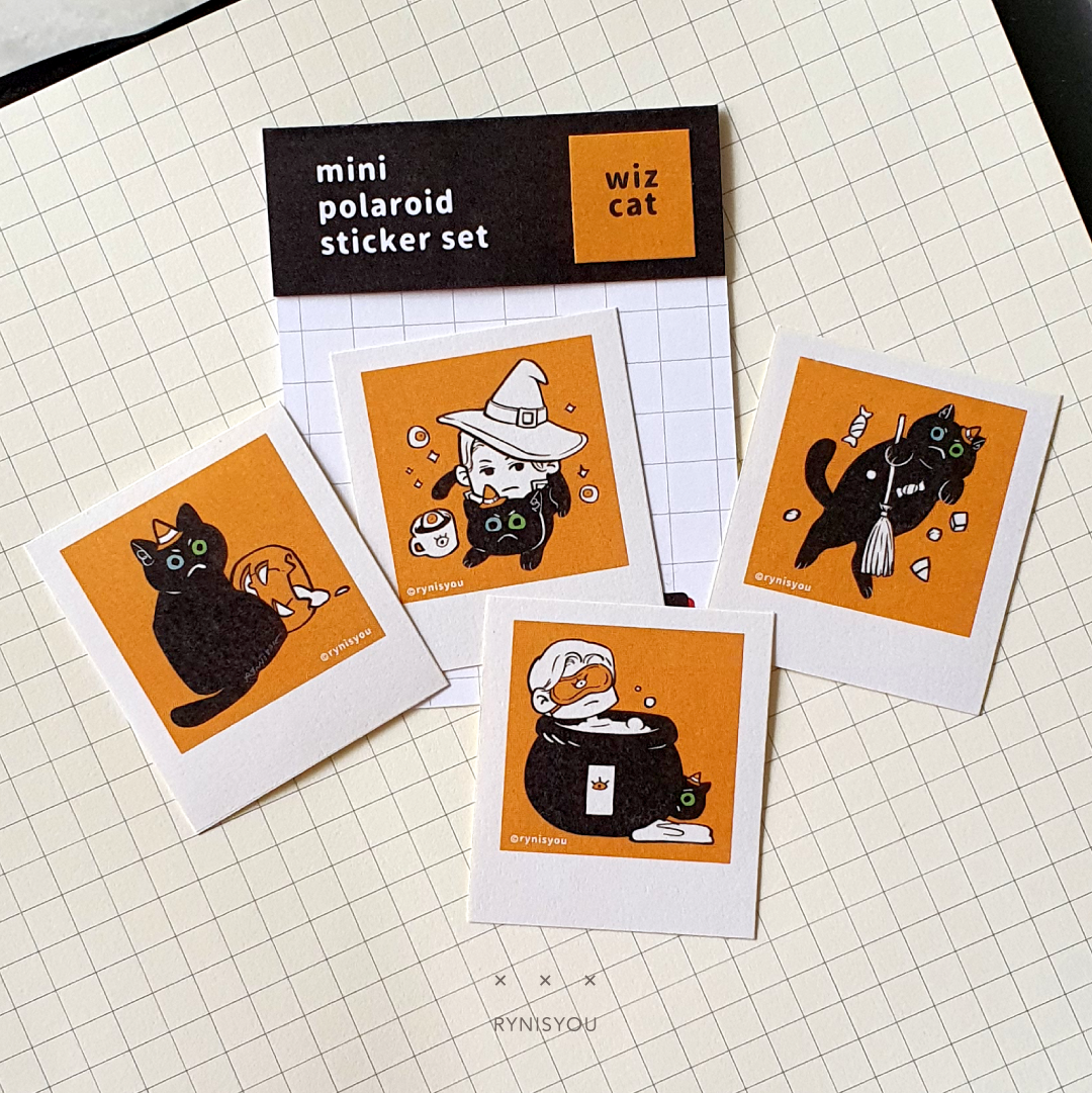 Wiz Cat mini Polaroid Sticker Set – chub.my
