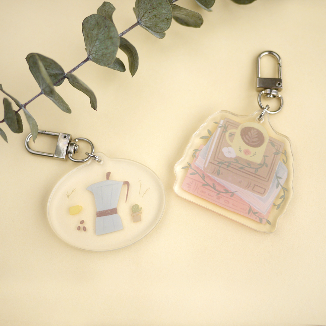 Coffee & Books Acrylic Keychain Charms [2 designs] – chub.my