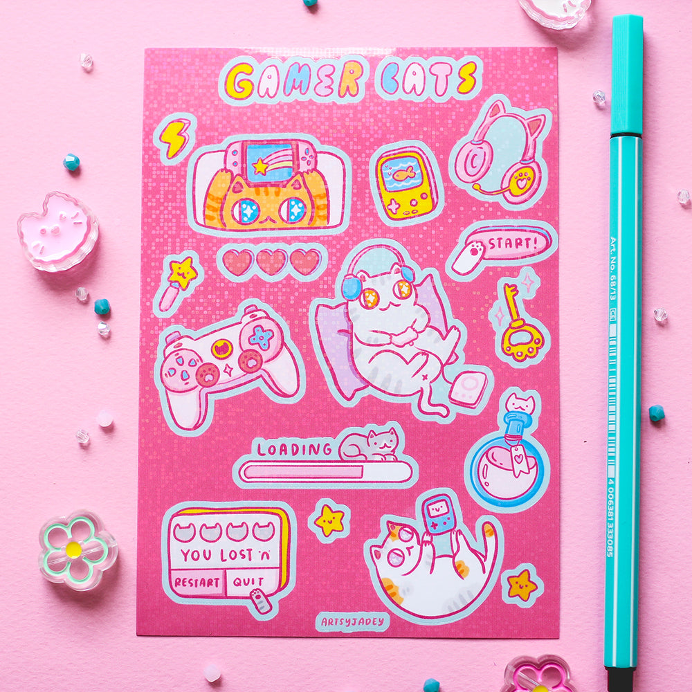 Gamer Cats Holographic Sticker Sheet – chub.my