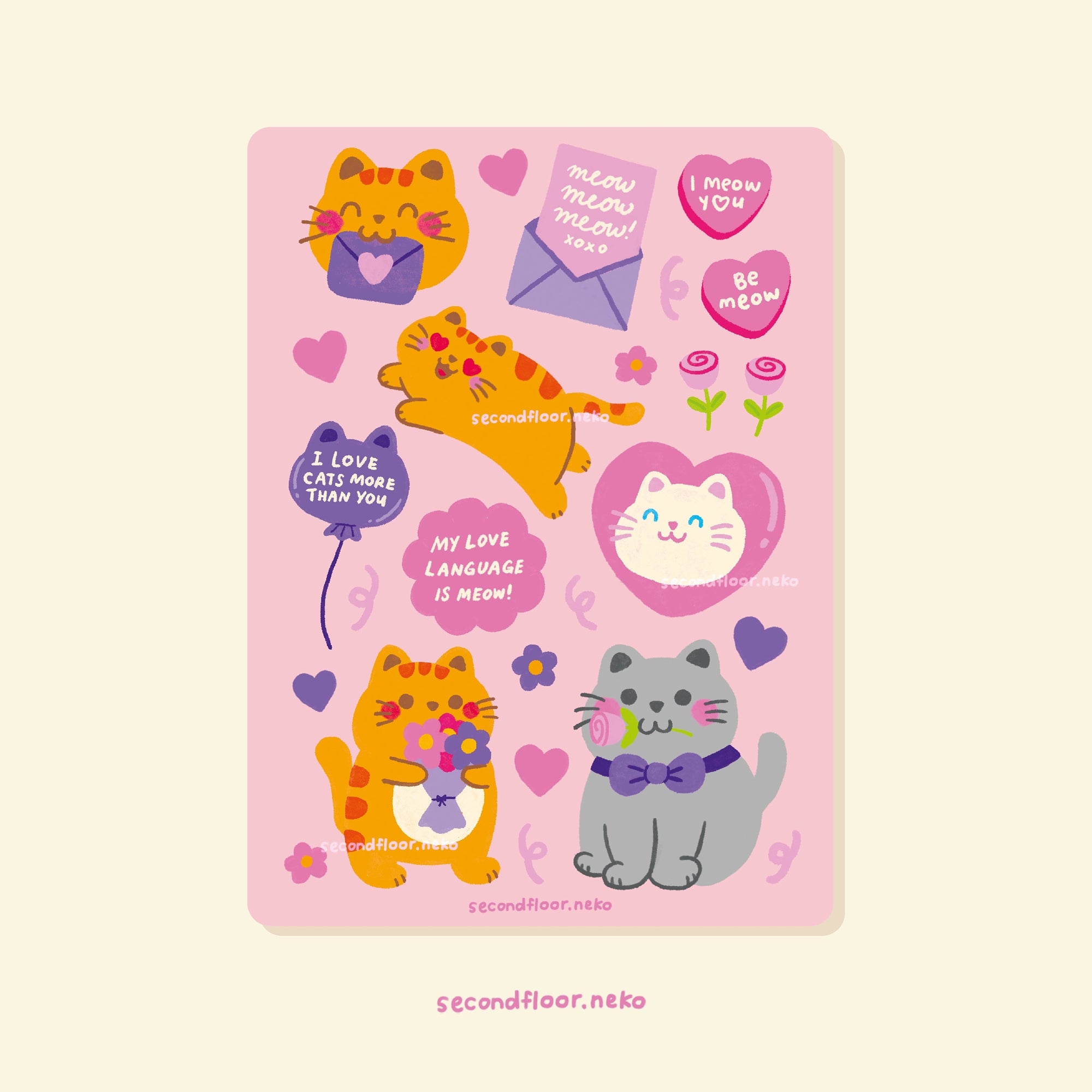 secondfloor.neko | Lovey Dovey Cats sticker sheet – chub.my